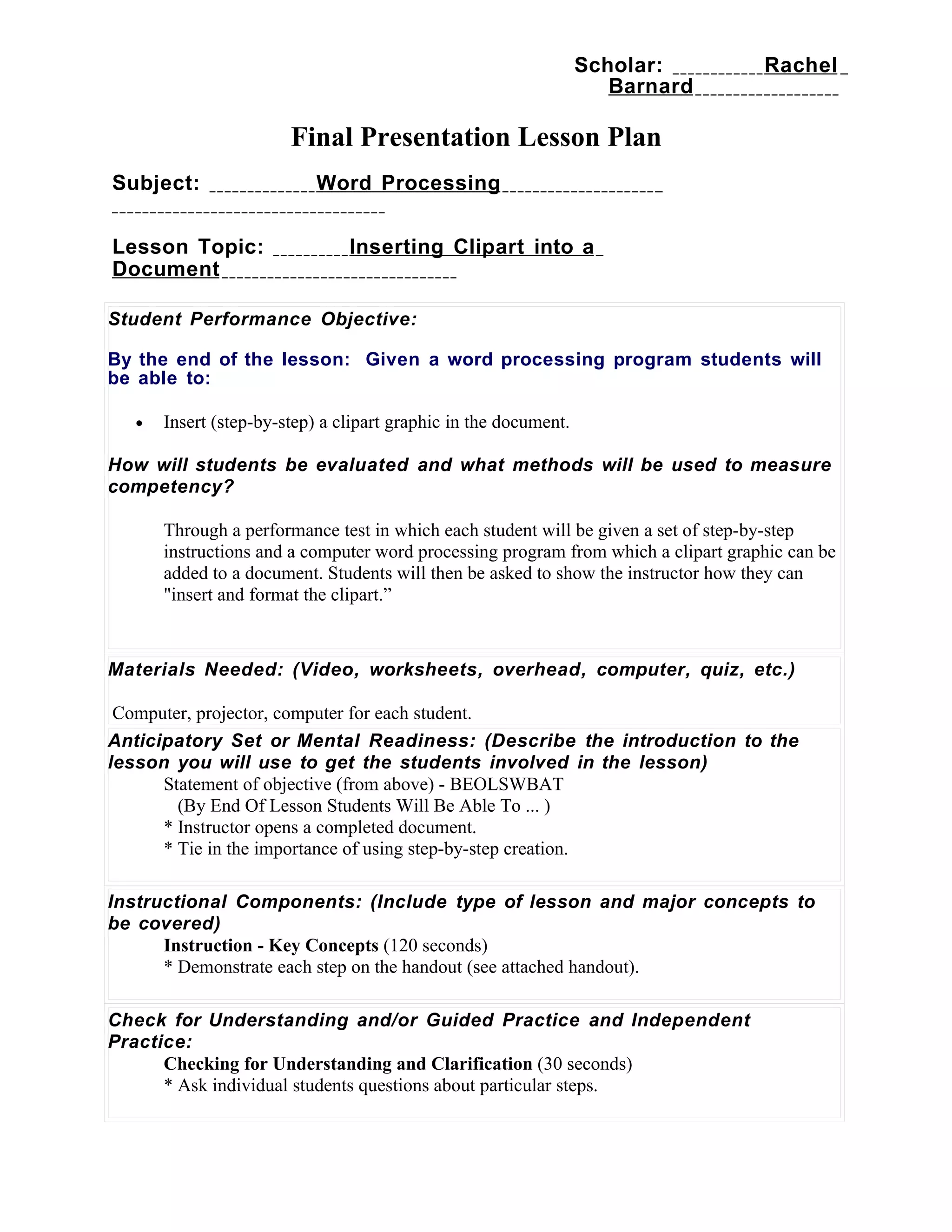 519 Lesson Plan Barnard | DOC