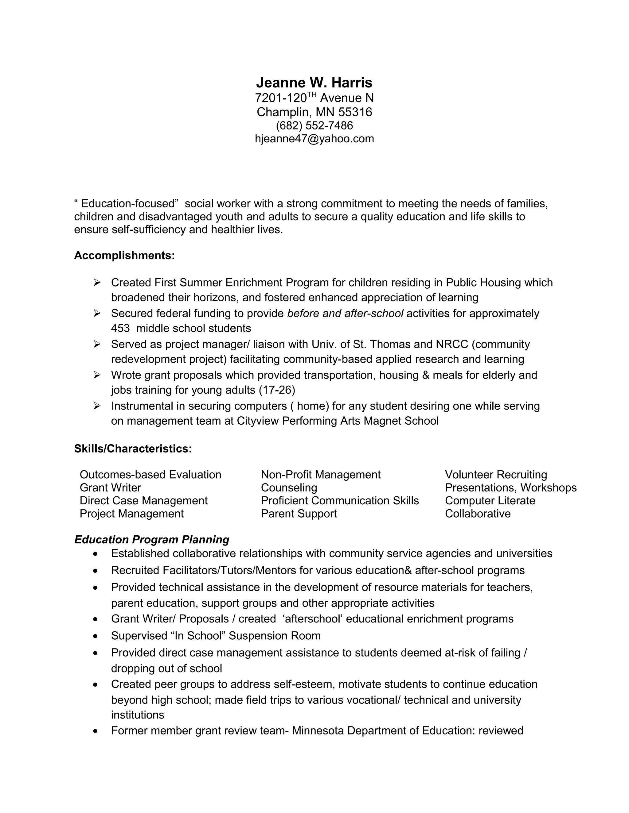 education-focused resume | DOC