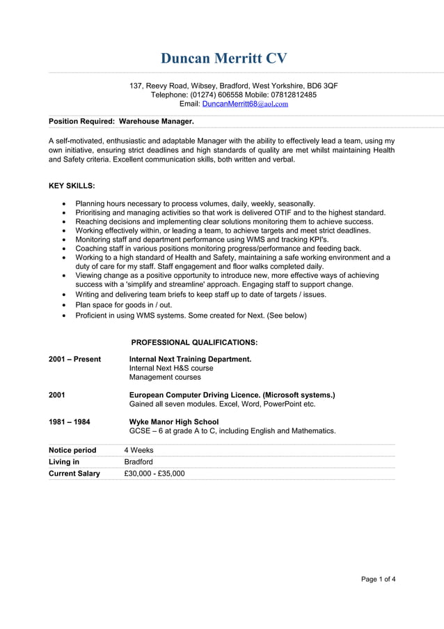 Duncan Merritt CV Oct 2015 | DOC | Logistics | Business