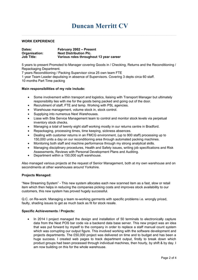 Duncan Merritt CV Oct 2015 | DOC | Logistics | Business