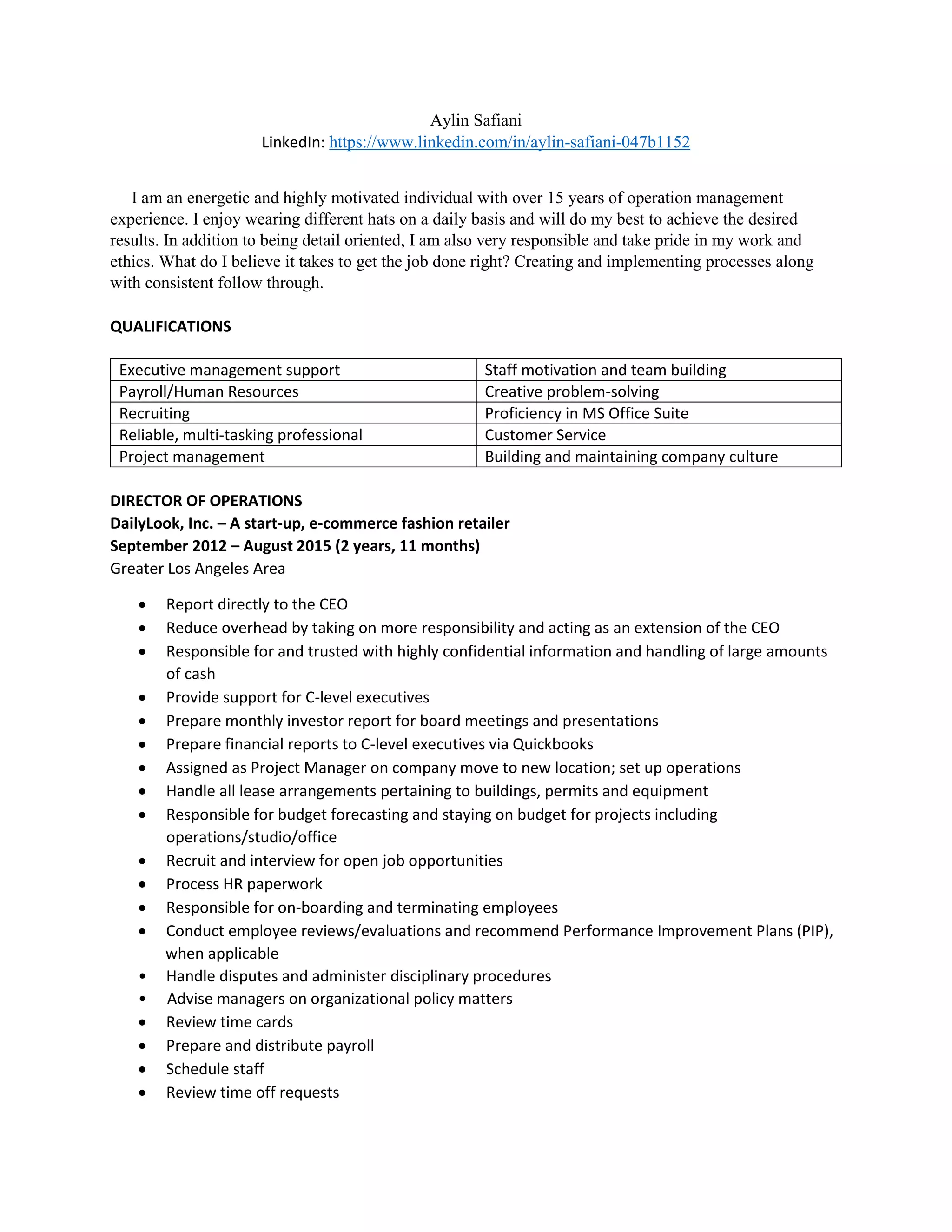 LI Resume_Aylin Safiani | PDF