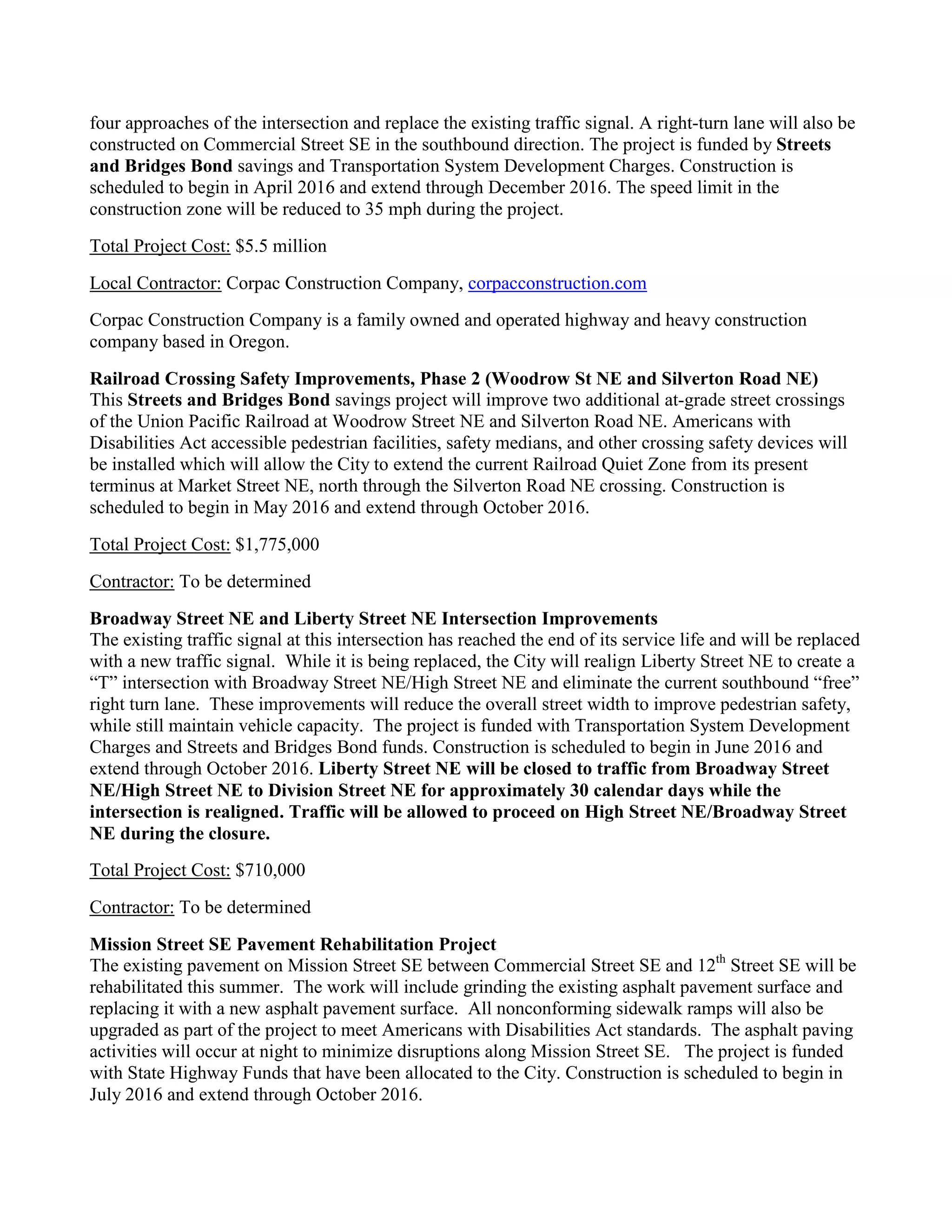 Bridge Construction, Pedestrian Safety Upgrades, Tree-Plantings and ...
