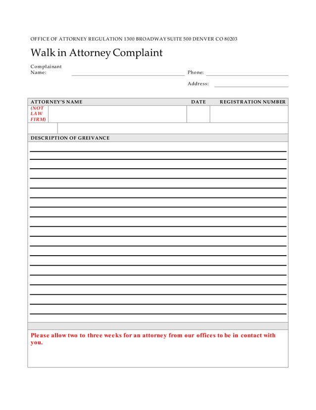 Walk in Complaint Form | DOCX