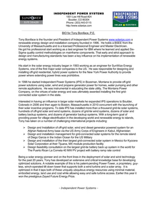 Tony Boniface BIO 2015 | PDF | Power and Energy Industry | Industries