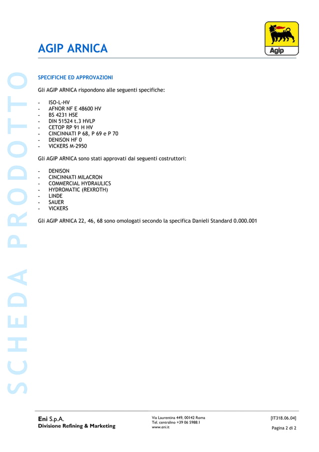 Agip Arnica 32-46-68 - Fornid | PDF