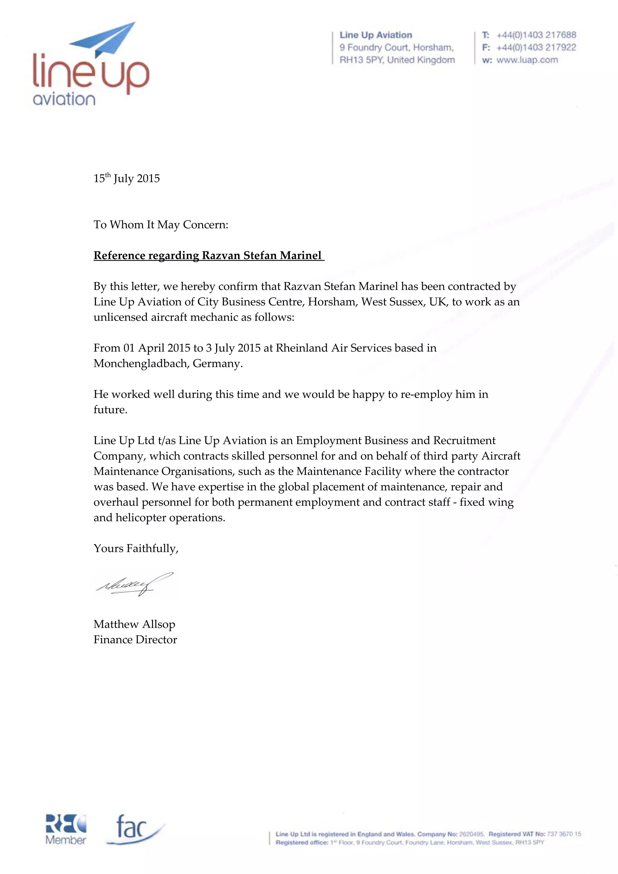 Razvan Marinel letter of Recommendation | PDF