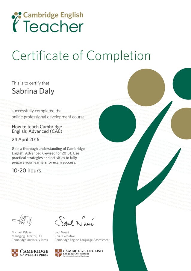 CET Certificate of completion for CAE 2015 | PDF