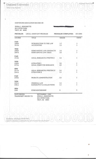 Oakland University Official Transcripts | PDF