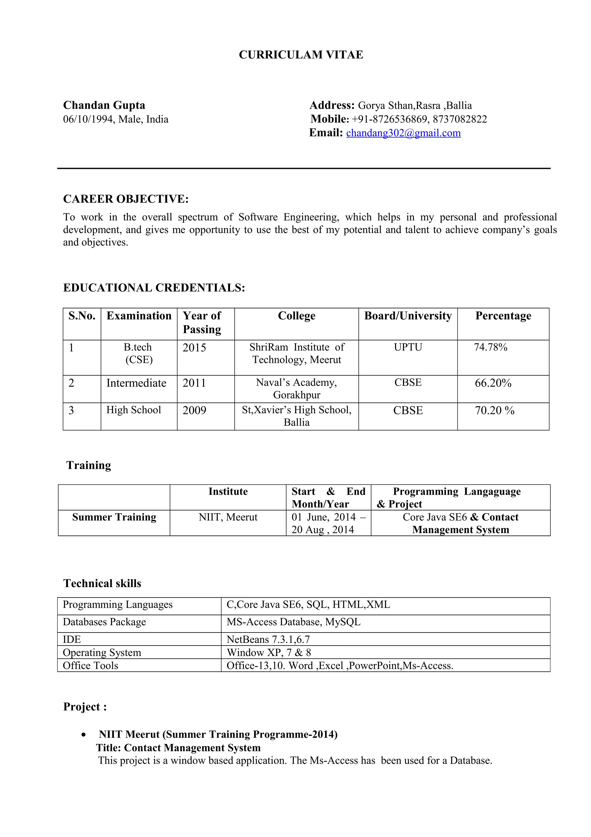 Resume Chandan Gupta | DOC