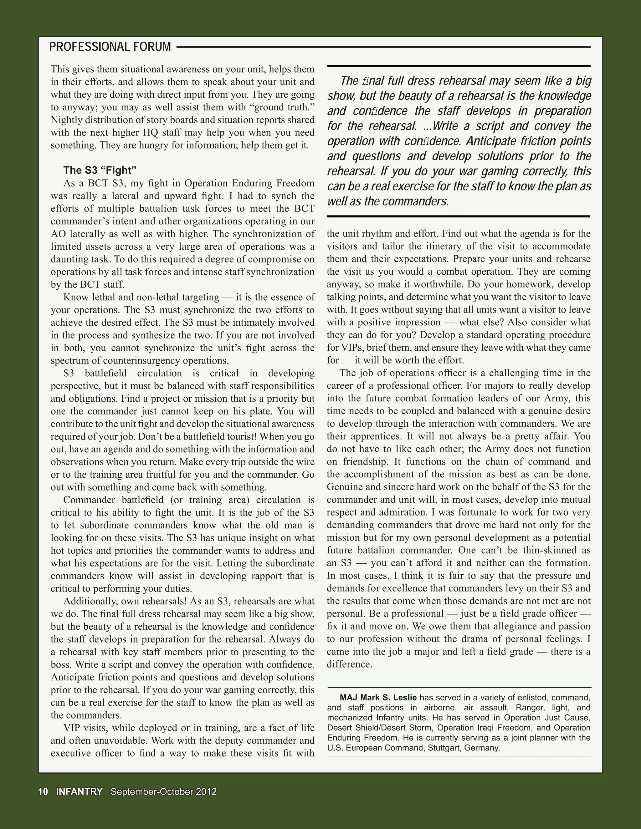 Infantry S3 Article SEP-OCT12 | PDF