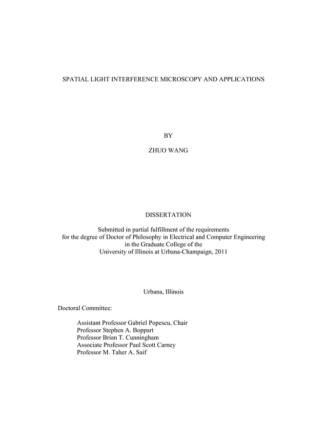 SPATIAL LIGHT INTERFERENCE MICROSCOPY AND APPLICATIONS | PDF