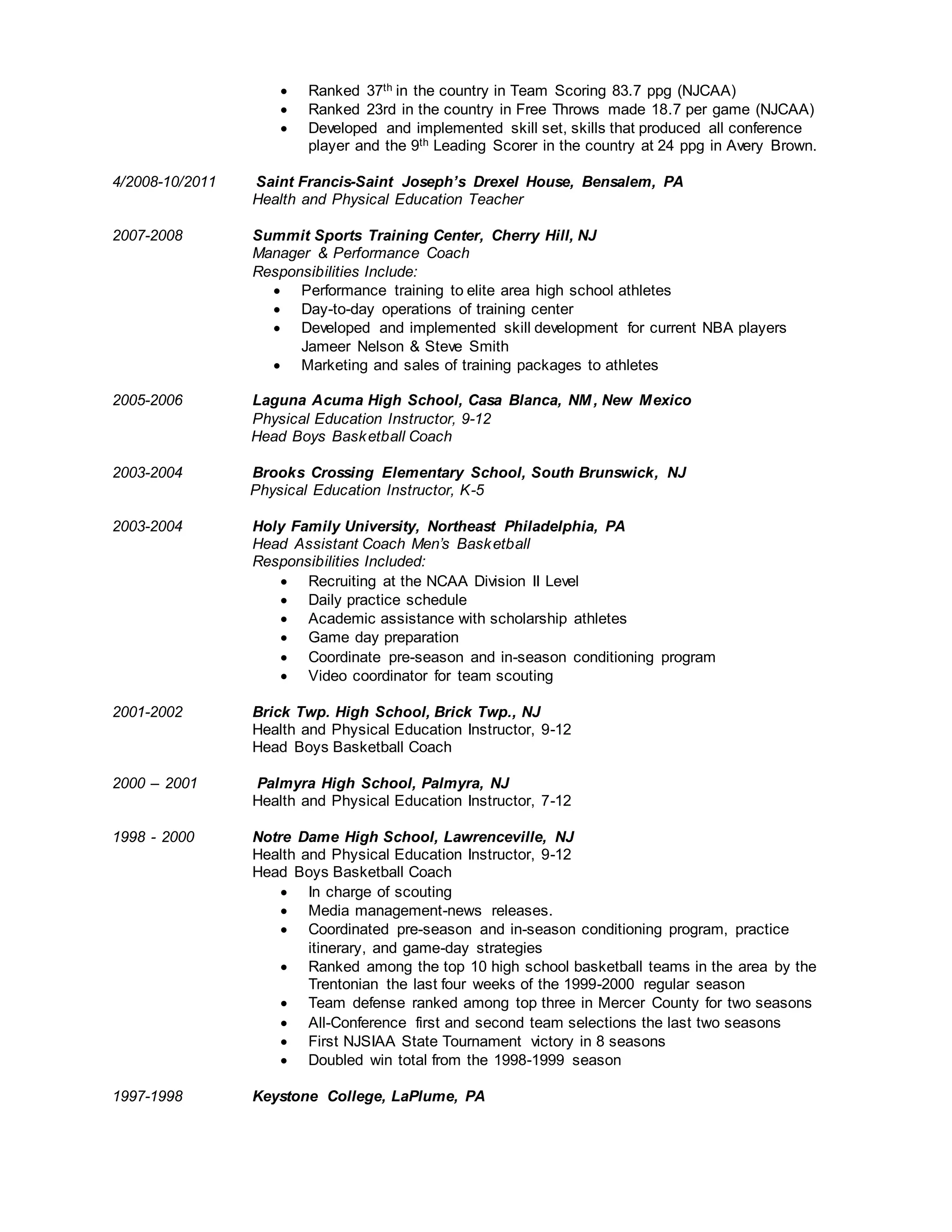 NEW RESUME | PDF | College Basketball | College Sports