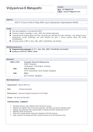 Vidya S Matapathi Resume | PDF
