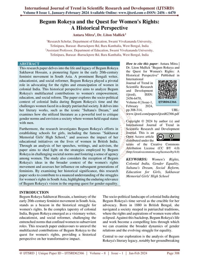 Begum Rokeya and the Quest for Womens Rights A Historical Perspective | PDF