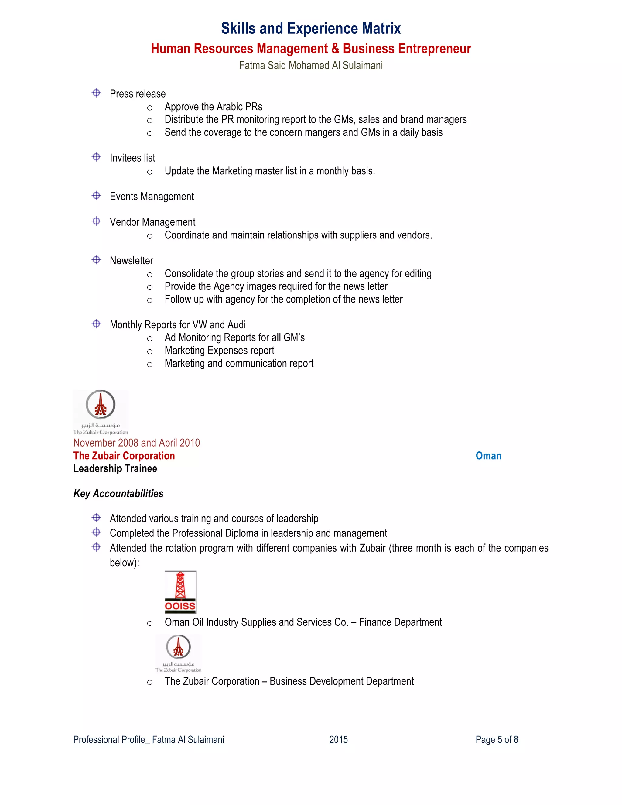 Fatma Al Sulaimani_Professional Profile 2015 | PDF