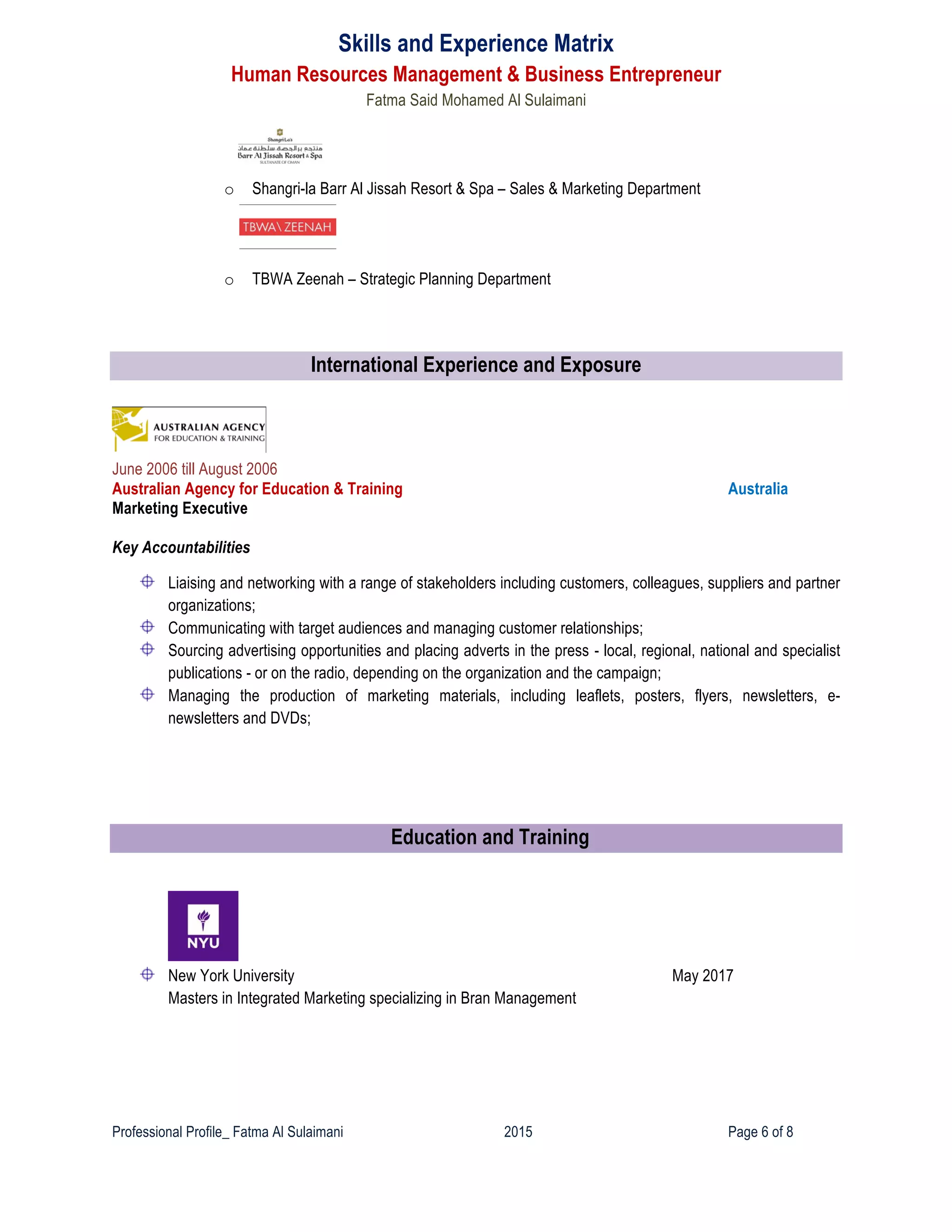 Fatma Al Sulaimani_Professional Profile 2015 | PDF