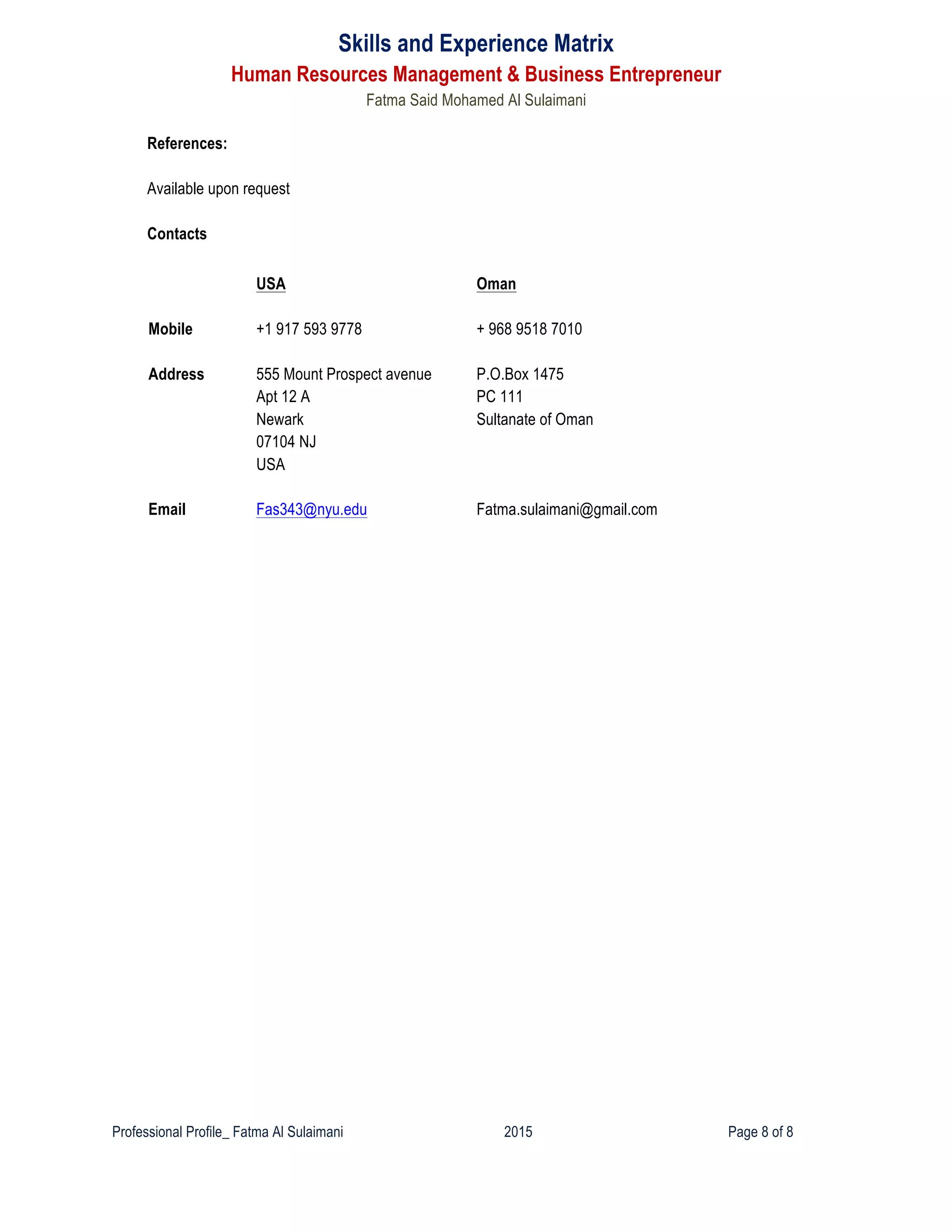 Fatma Al Sulaimani_Professional Profile 2015 | PDF