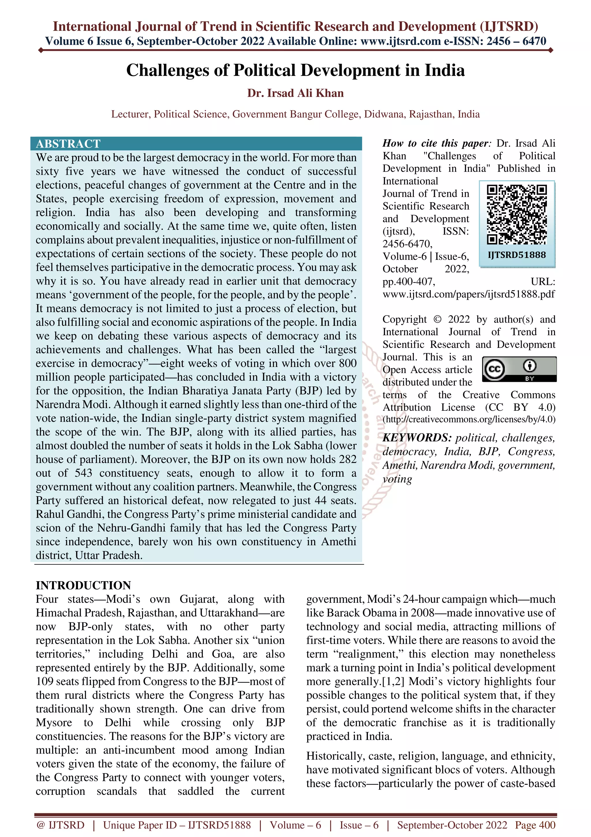 Challenges of Political Development in India | PDF