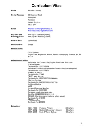 CV Michael Cushley 2015 | DOC