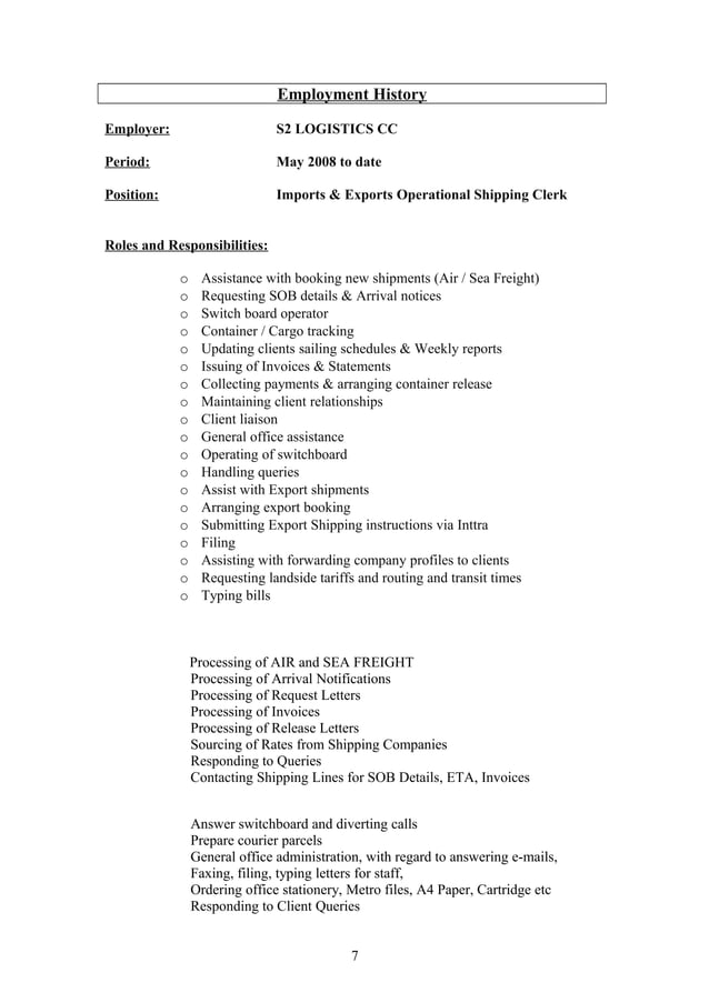 Curriculum Vitae of Nohmeshnee Pillay | DOC | Logistics | Business