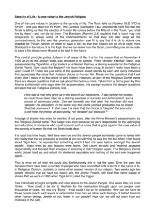 Sanctity of Life - A core value to the Jewish Religion | PDF | Judaism ...