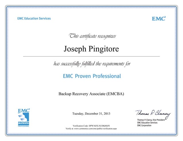 Backup Recovery Associate (EMCBA) certificate | PDF