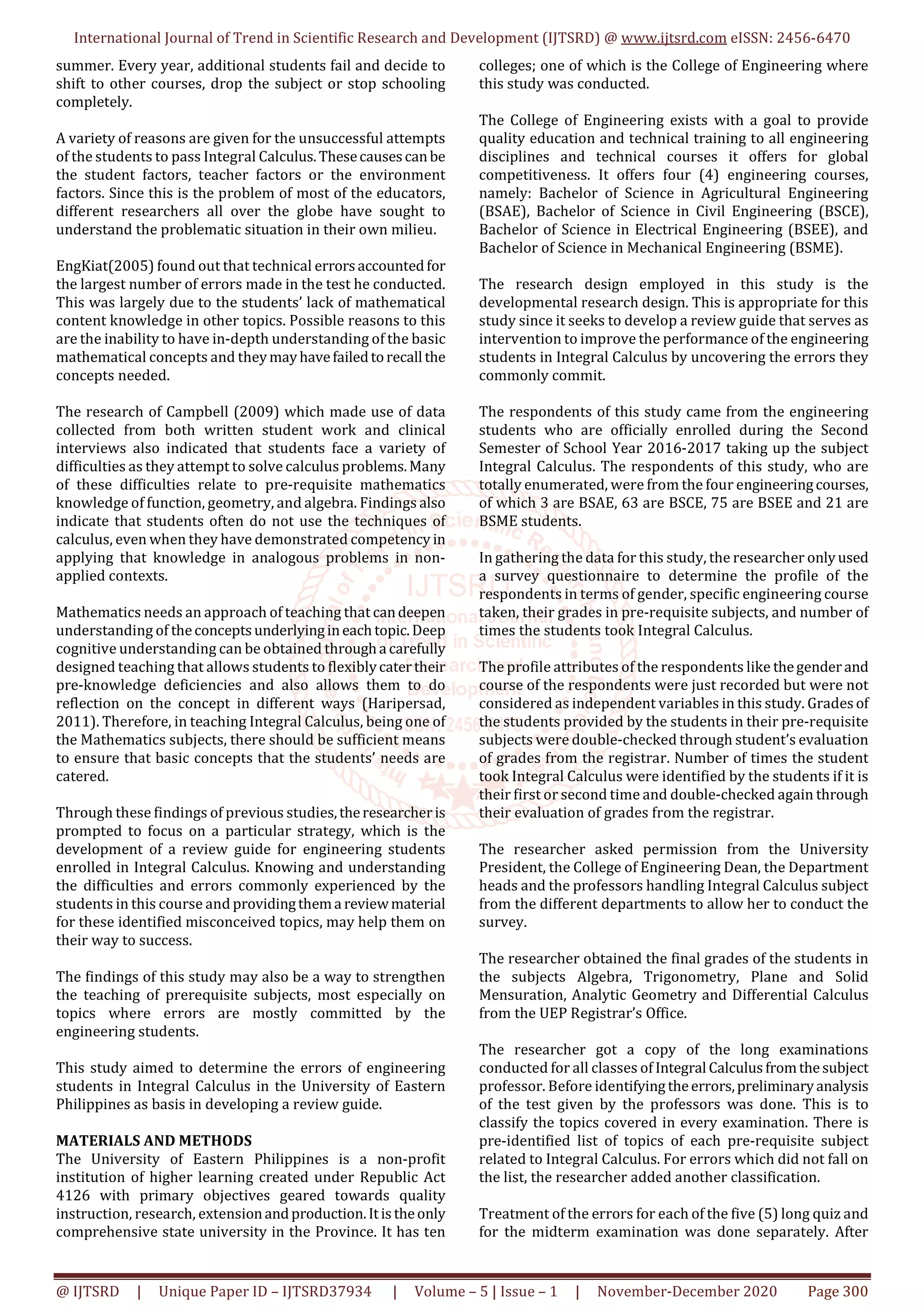 Errors Committed in Integral Calculus Basis for a Review Guide | PDF