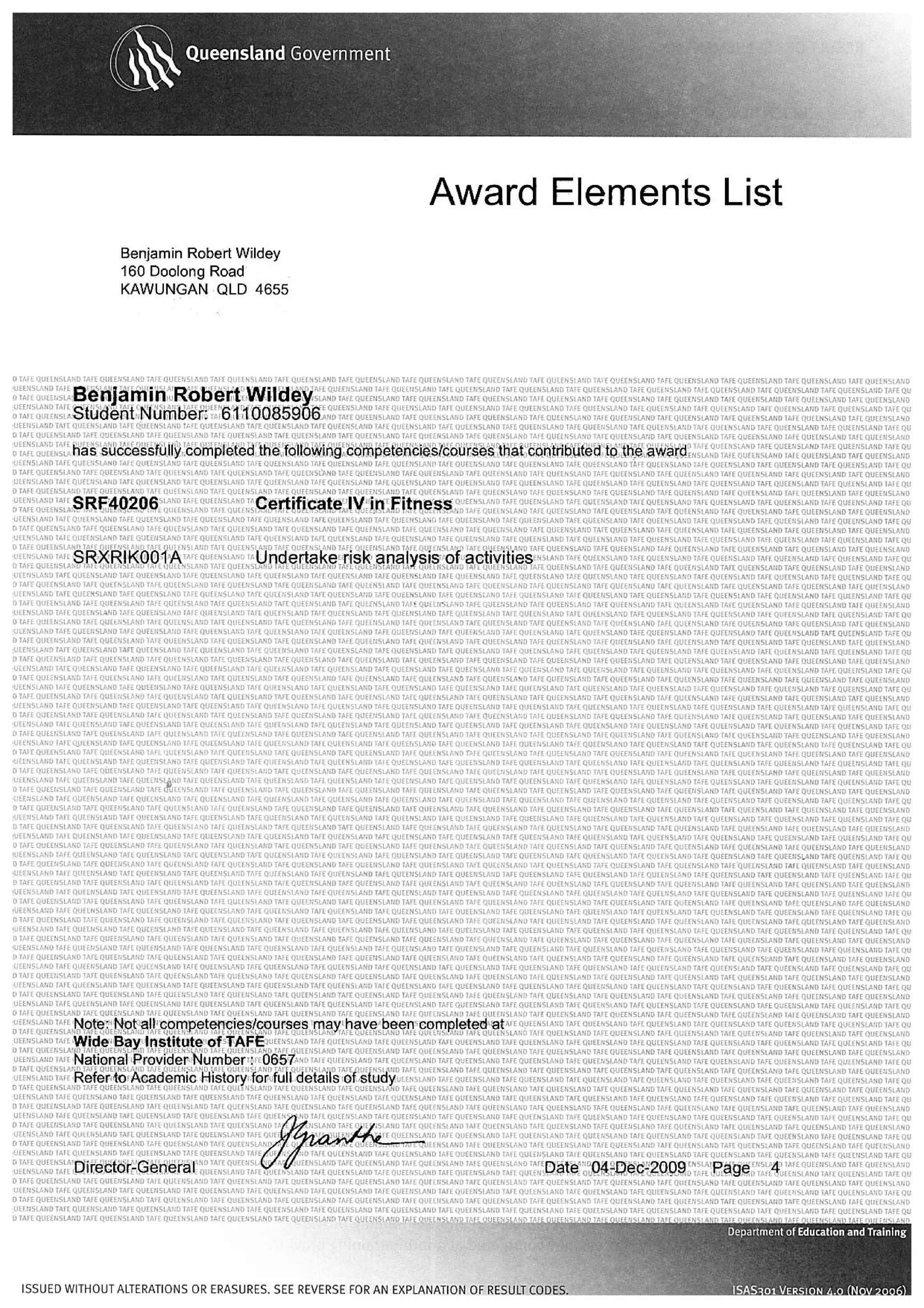Certificate IV in Fitness SRF40206 TAFE Transcript P4 | PDF