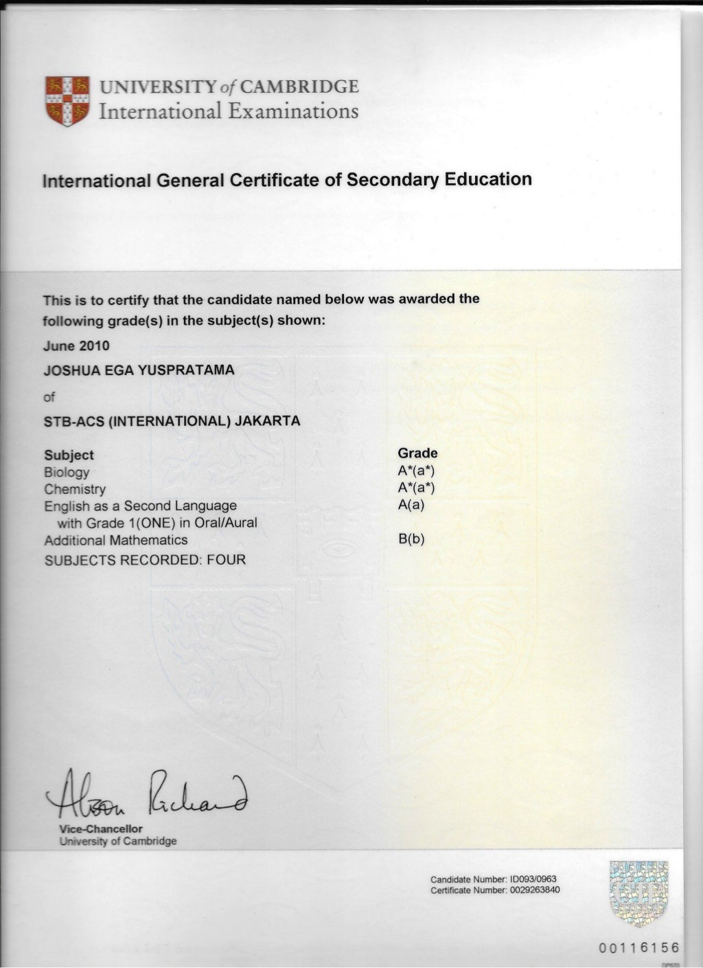 IGCSE Certificate IGCSE Certificate