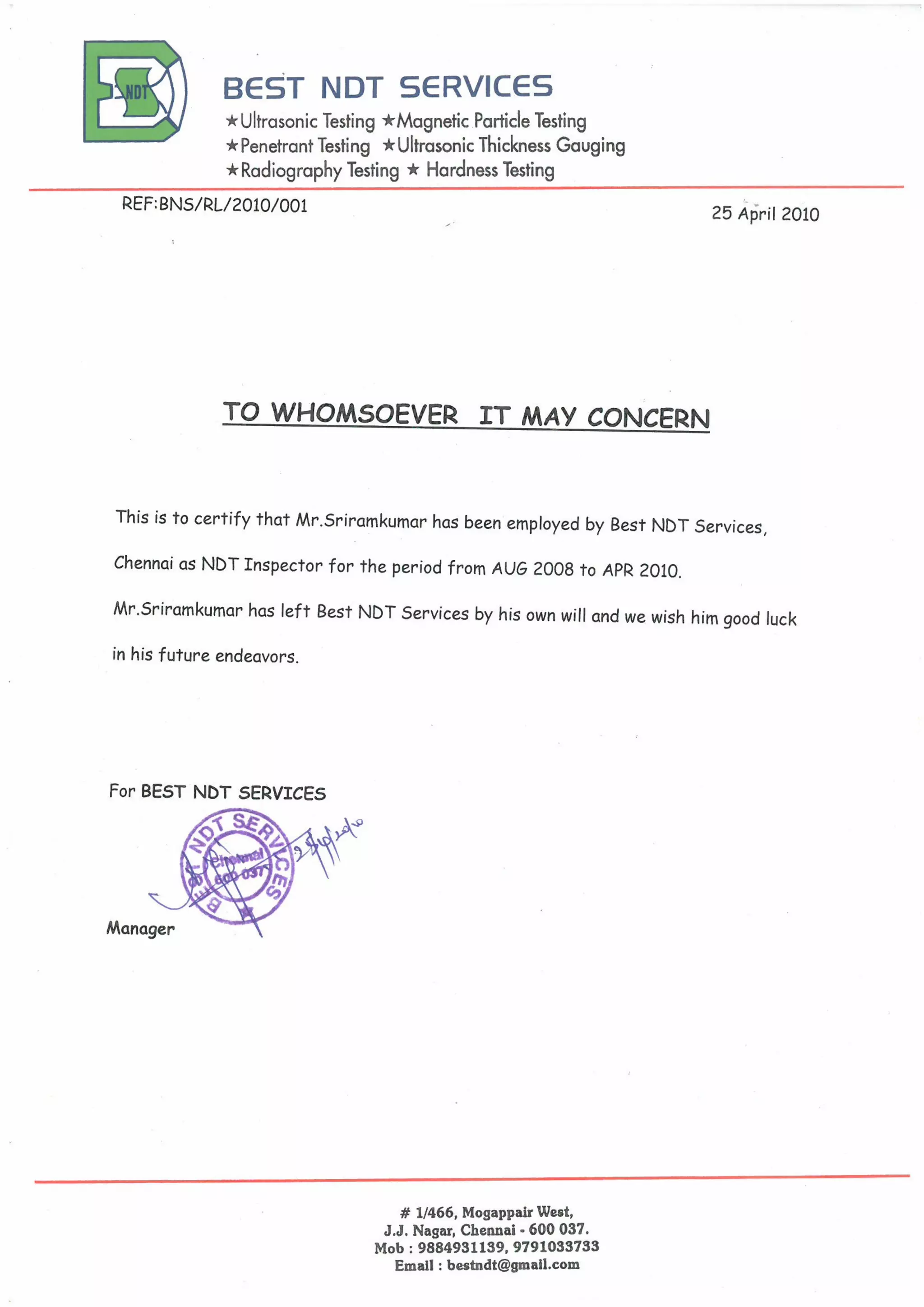 NDT EXPERIANCE LETTER | PDF