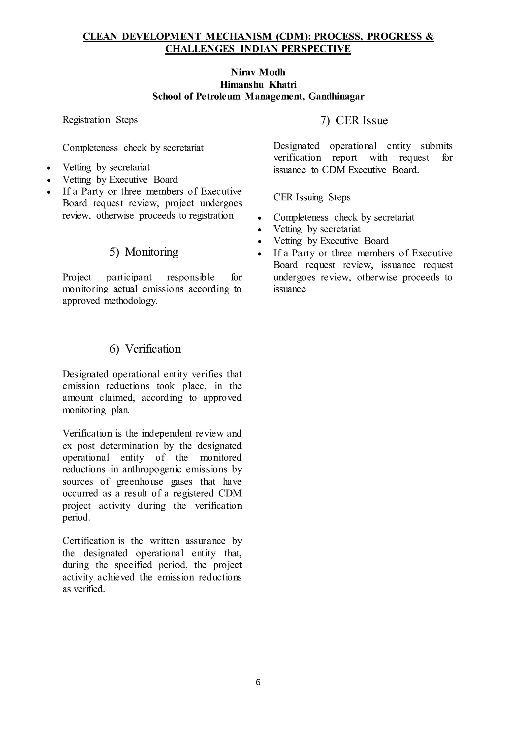 CDM-Process, Progress and challenges Indian Perspective | DOCX