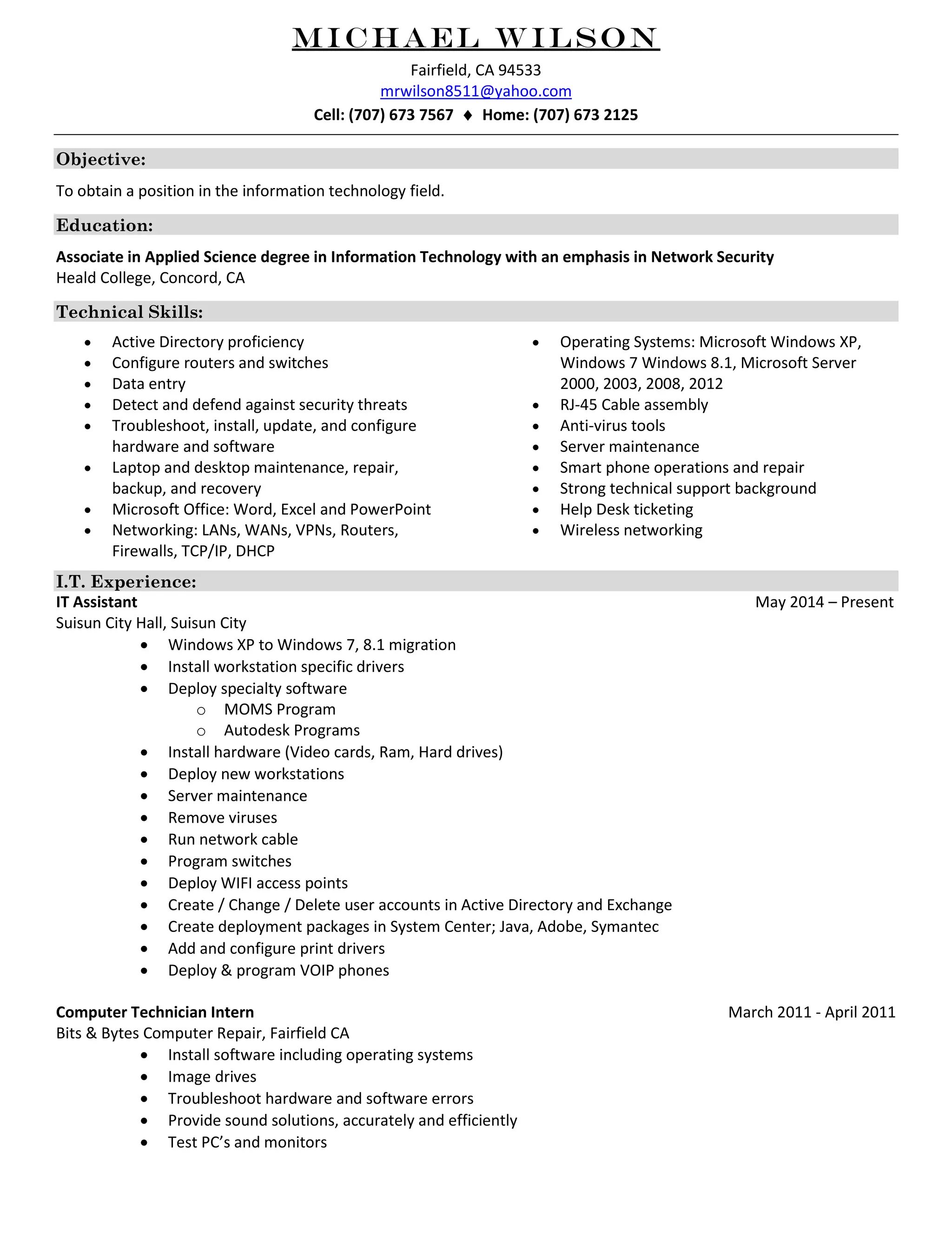 Wilson, Mike Resume | PDF | IT and Internet Support | Internet