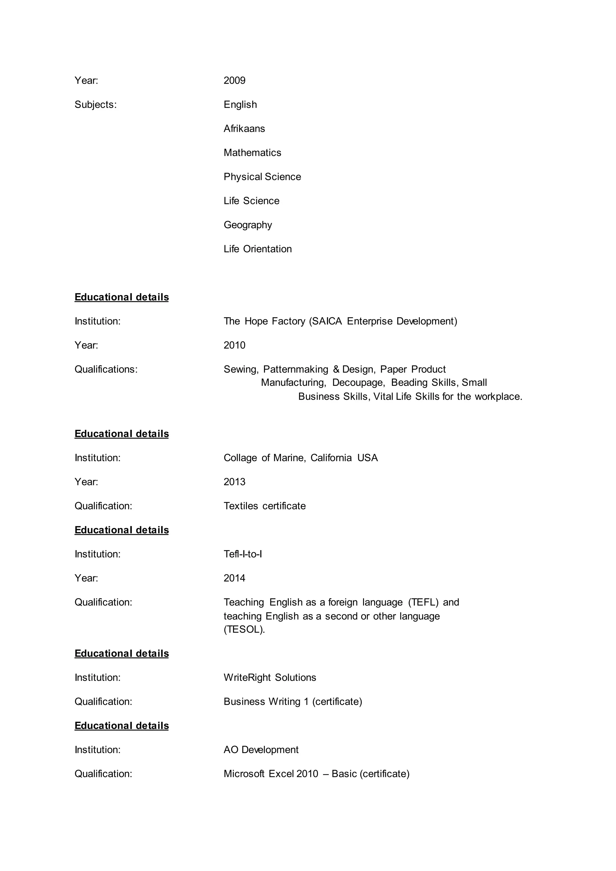 Robin Brown CV | DOCX | Daycare and Pre-School | Parenting