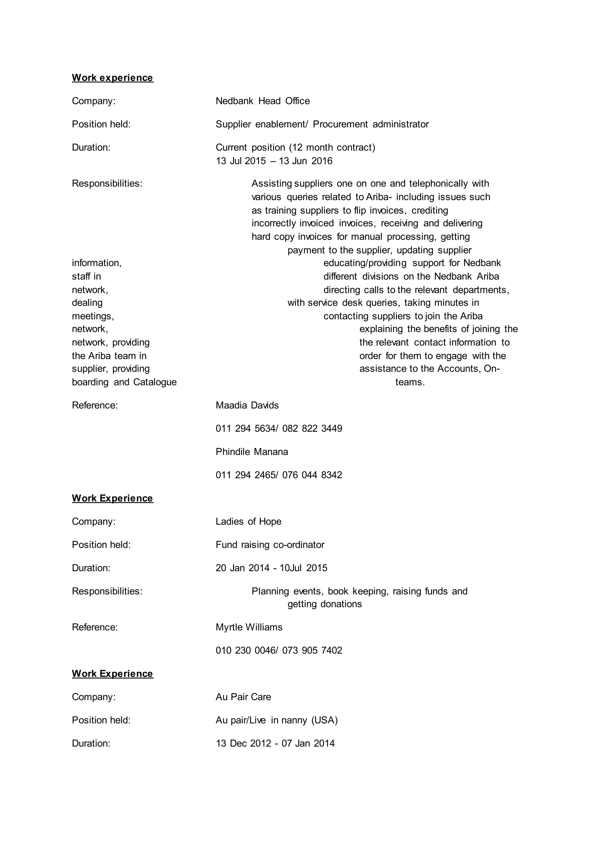 Robin Brown CV | DOCX | Daycare and Pre-School | Parenting