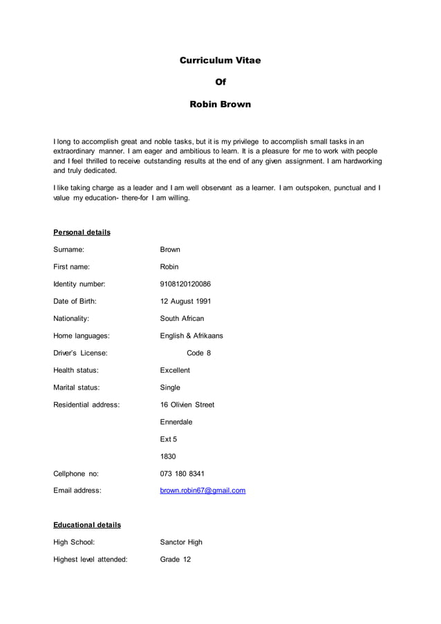 Robin Brown CV | DOCX | Daycare and Pre-School | Parenting