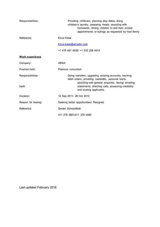 Robin Brown CV | DOCX | Daycare and Pre-School | Parenting