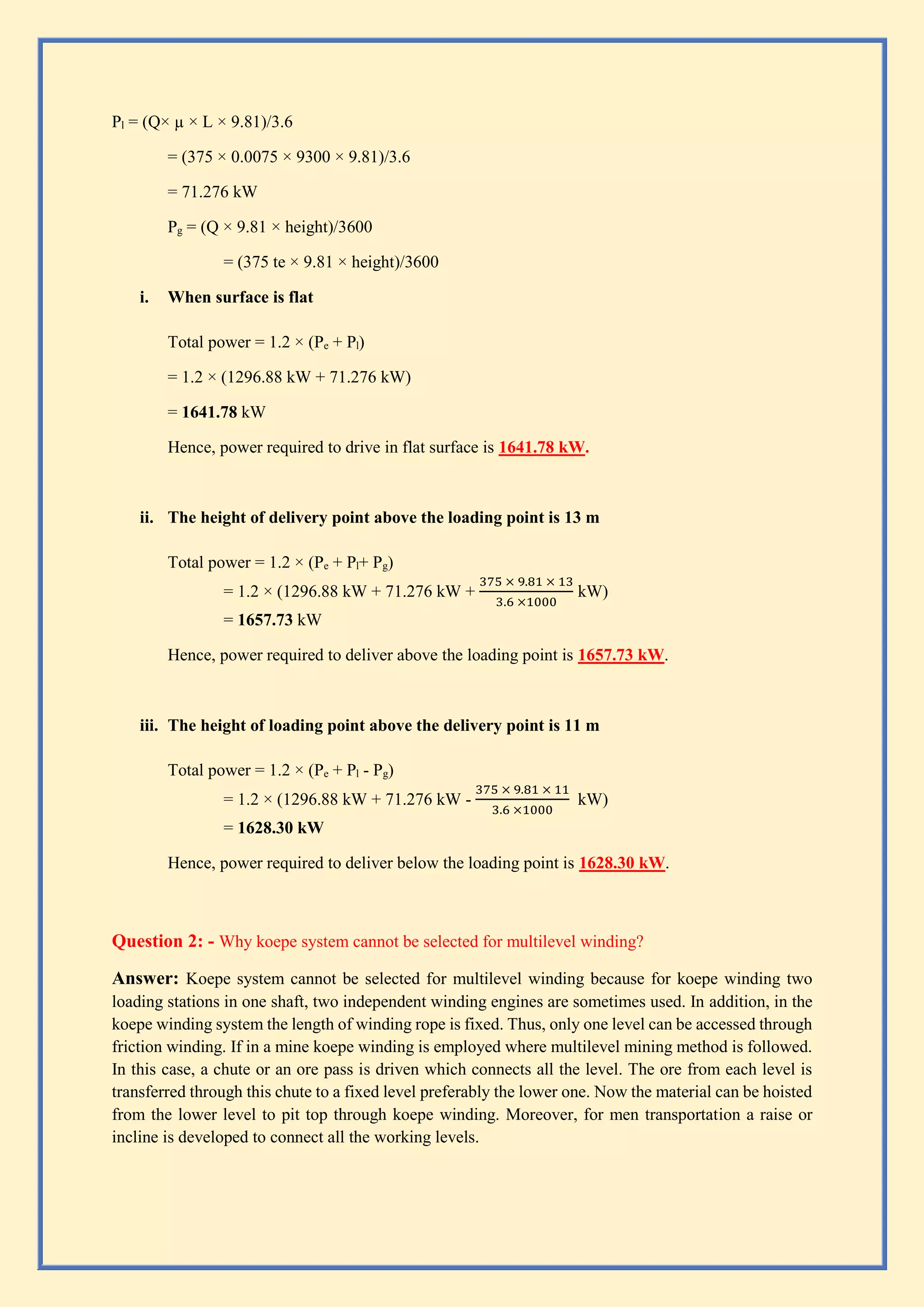 material handling in mines numerical problems | PDF