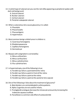 51 Ophthalmology MCQs | DOCX
