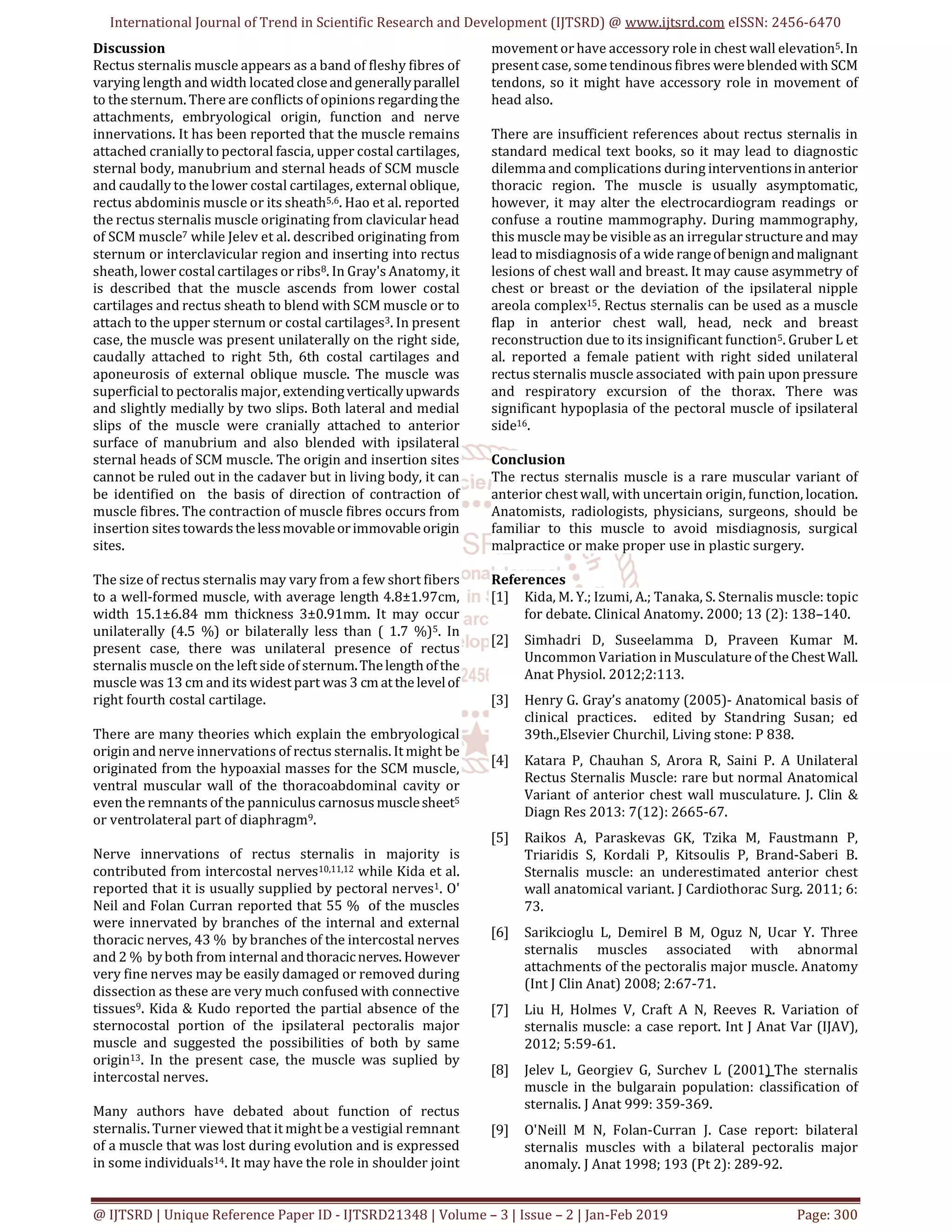 Rectus Sternalis Muscle - A Rare Variant | PDF