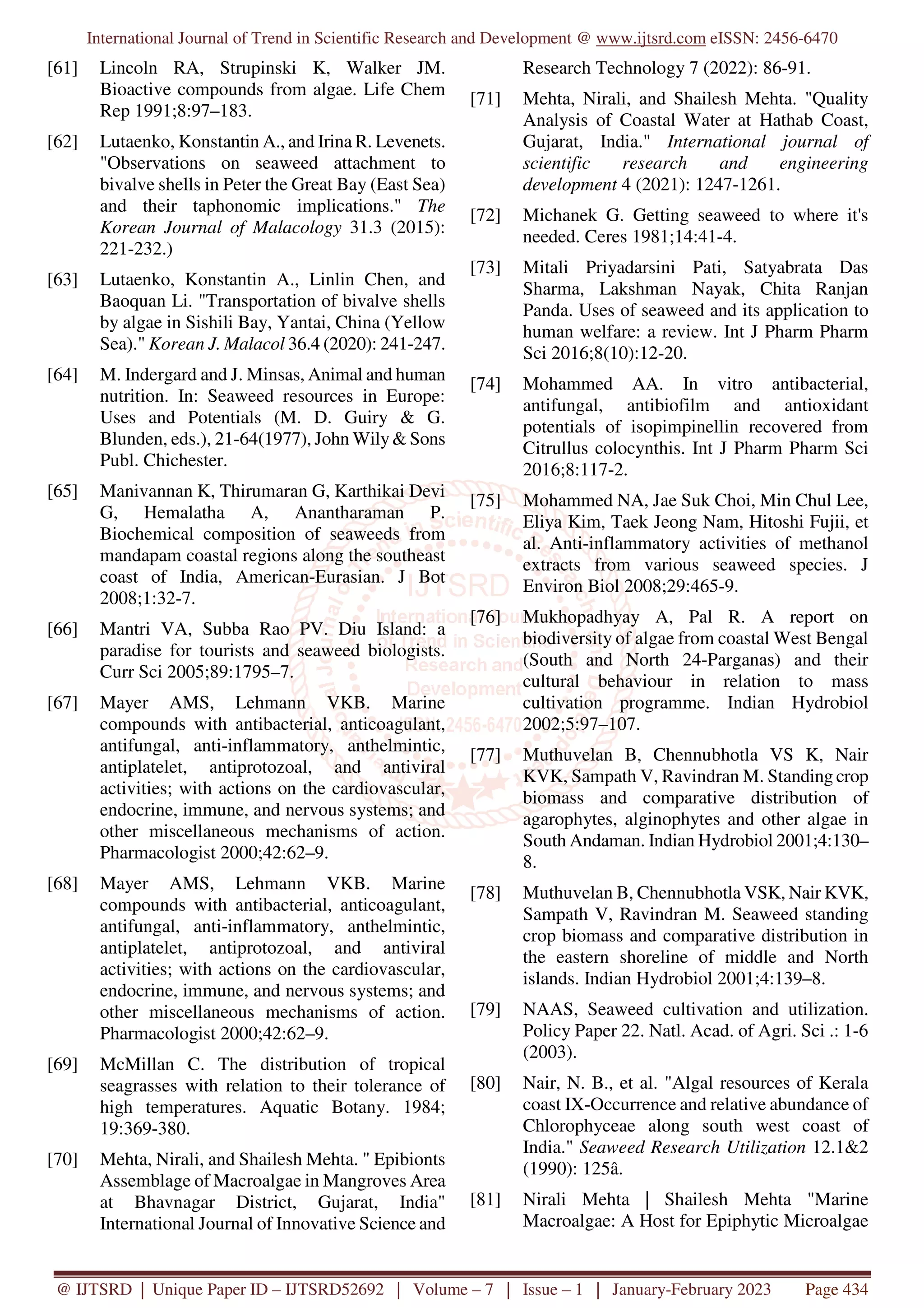Seaweed in Marine Ecosystem A Review | PDF
