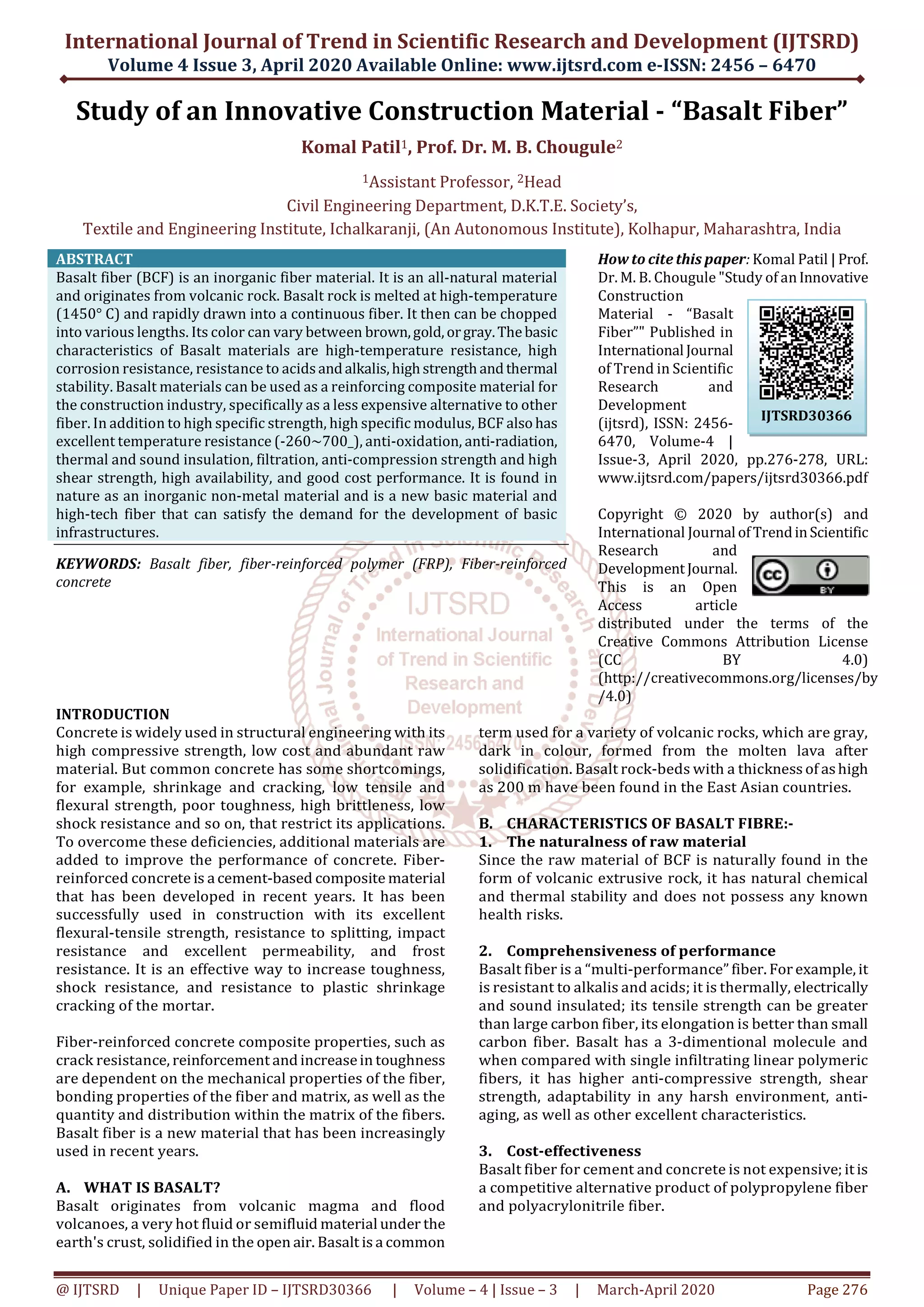 Study of an Innovative Construction Material - “Basalt Fiber” | PDF