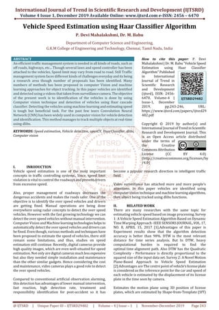 Vehicle Speed Estimation using Haar Classifier Algorithm | PDF