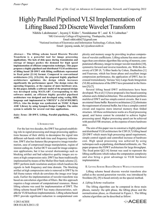 Highly Parallel Pipelined Vlsi Implementation Of Lifting Based 2d Discrete Wavelet Transform