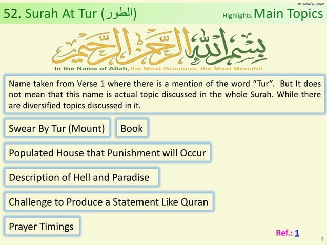 Al Quran (Chapter 52): Surah At Tur [The Mountain] | PPT