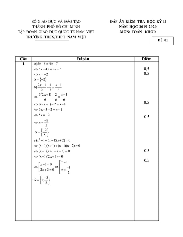Đề Thi Hk2 Toán 8 - TH - THCS - THPT Nam Việt | PDF