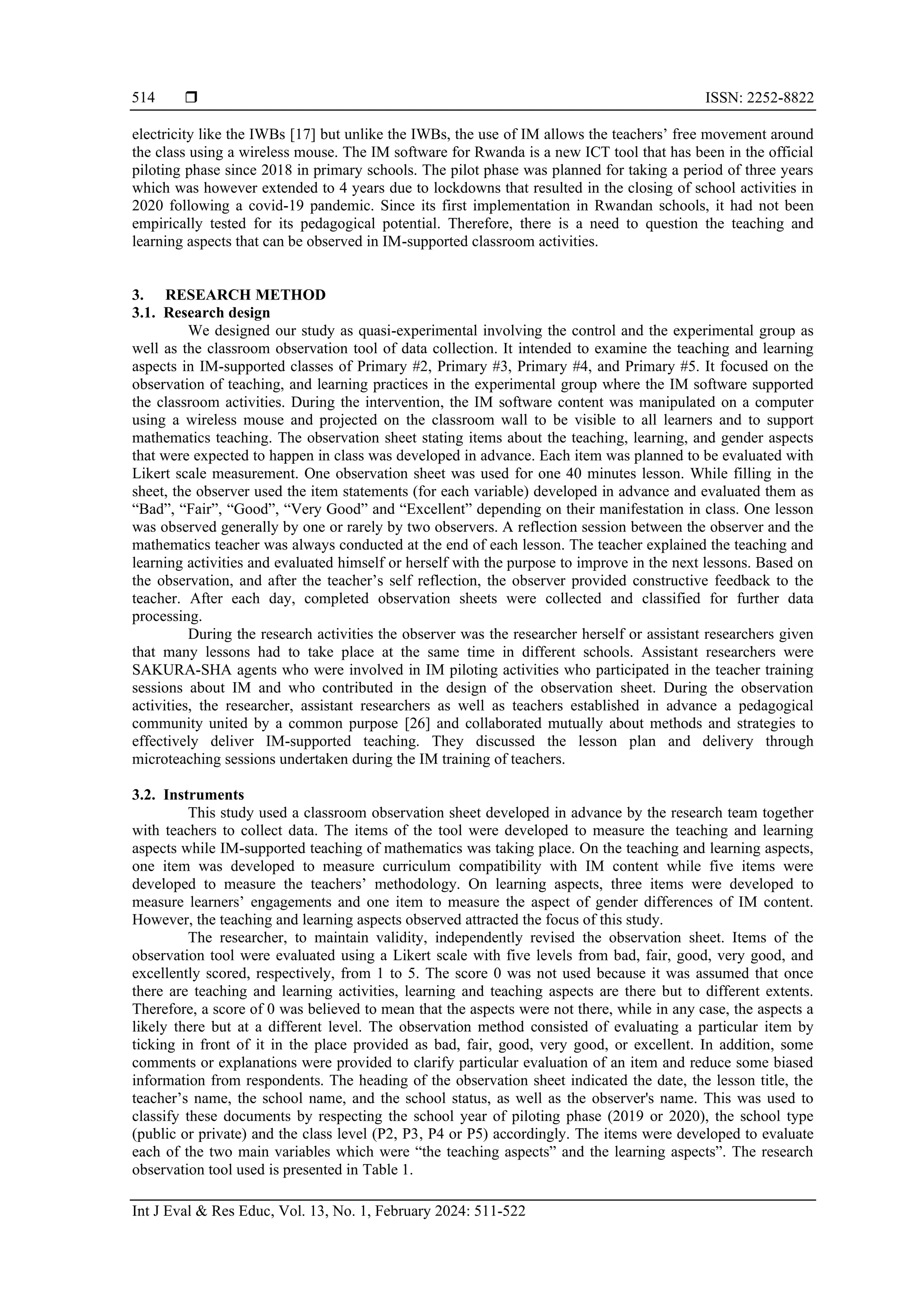Classroom practices in primary schools’ mathematics teaching supported ...