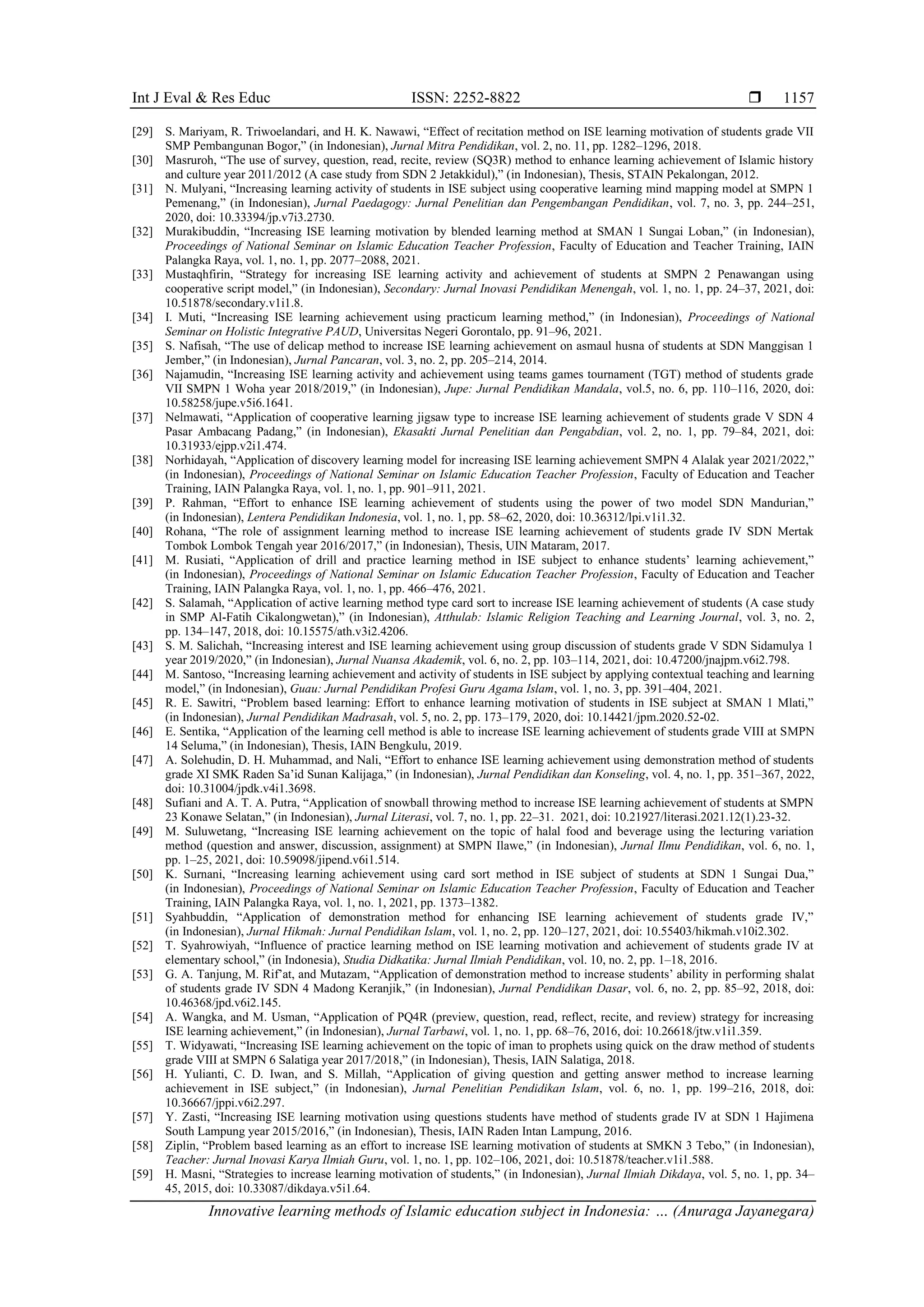 Innovative learning methods of Islamic education subject in Indonesia ...