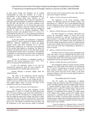 Modeling Combined Effect of Temperature, Irradiance, Series Resistance (Rs) and Shunt Resistor ...