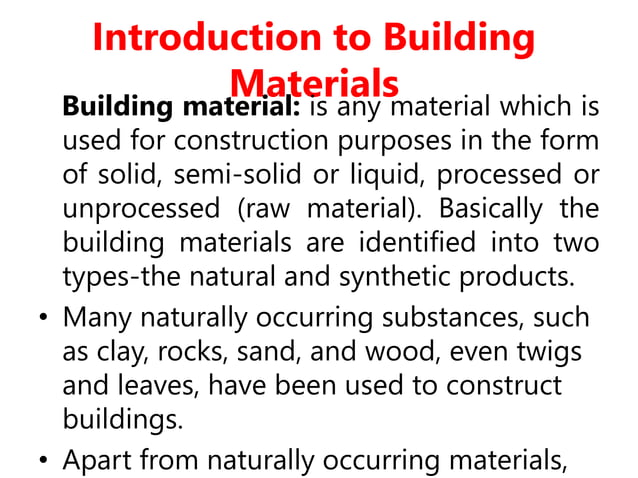 Introduction to Building Materials | PPT
