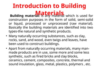 Introduction to construction materials of building | PPT